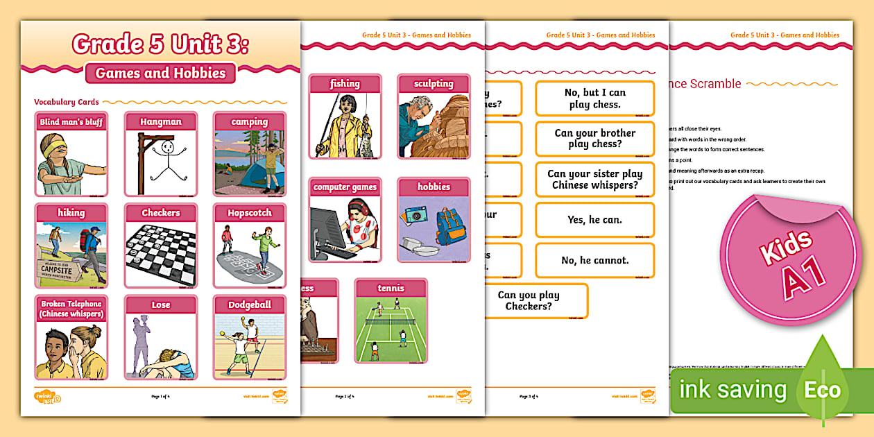 Turkey Curriculum English Vocabulary Cards: Grade 5 Unit 3 (Hobbies and ...