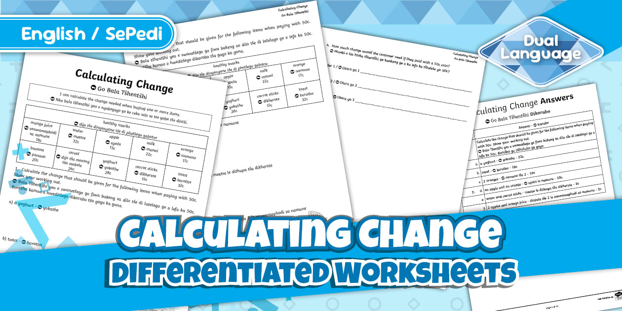 Grade 4 Maths Calculating Change Differentiated Sepedi