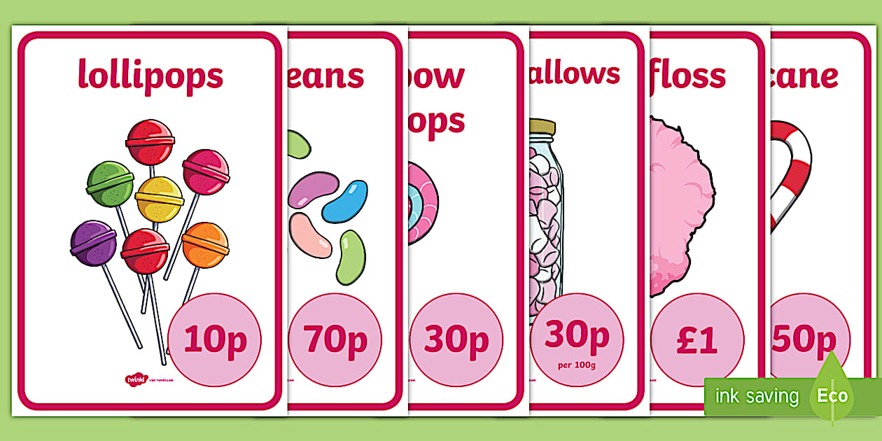 Sweet Shop Role Play Signs (teacher made) - Twinkl
