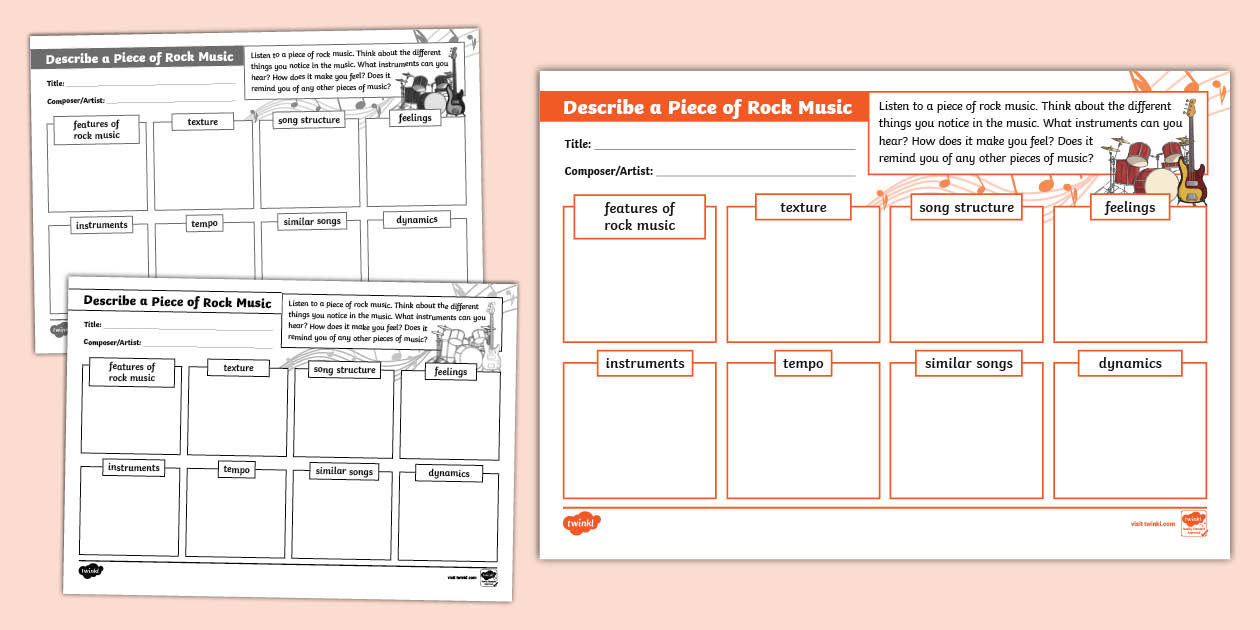 👉 Describing a Piece of Rock Music Worksheet - Twinkl