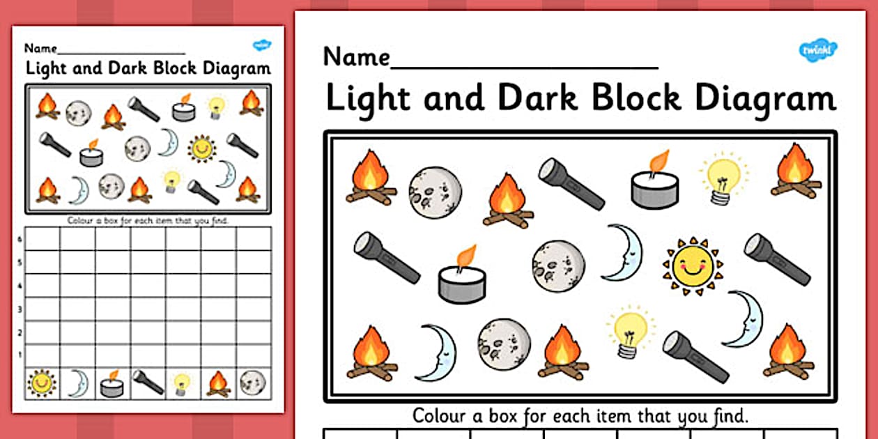 Black and White Light and Dark Block Diagram Activity Worksheets