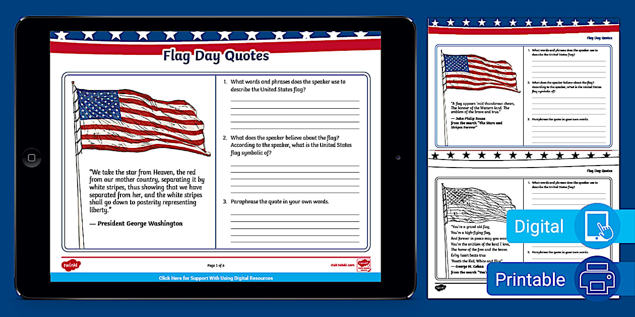 Flag Day Quotes Worksheets for 6th-8th Grade | Twinkl USA