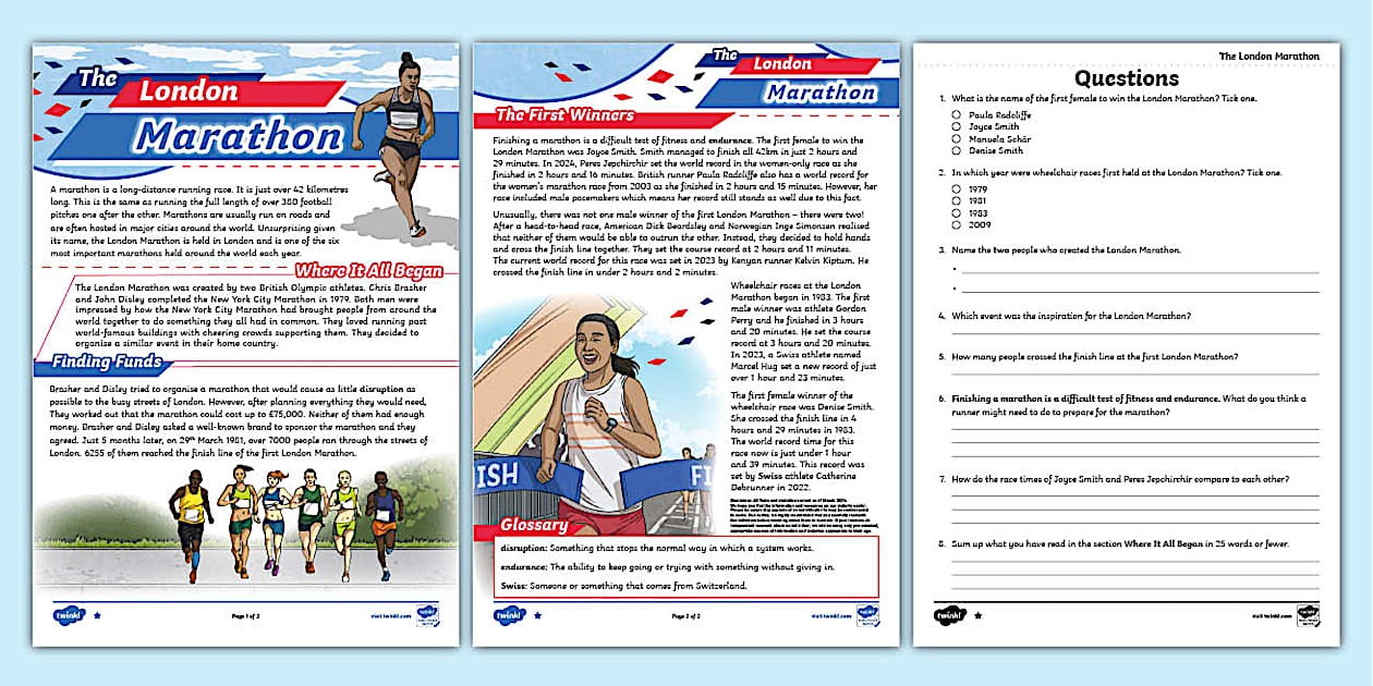 UKS2 The London Marathon Reading Comprehension - Twinkl