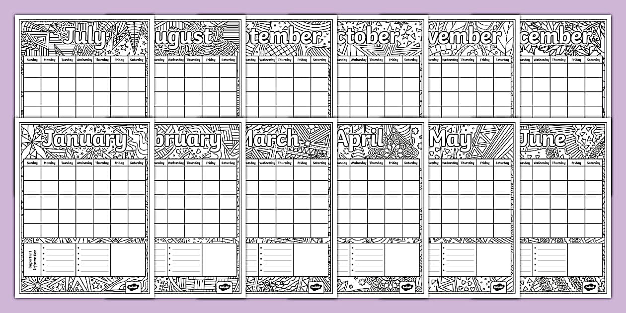 12 Months of Mindfulness Calendars (Teacher-Made) - Twinkl