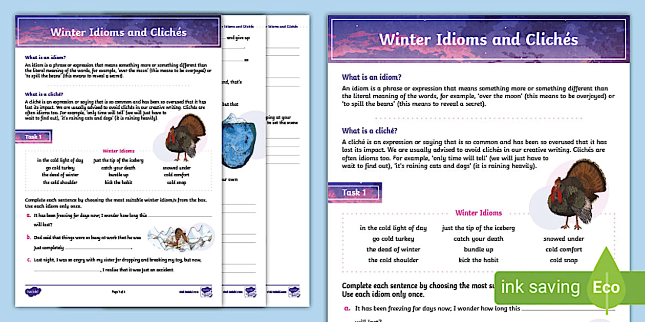 Idioms and Clichés Winter Activity Sheets (teacher made)