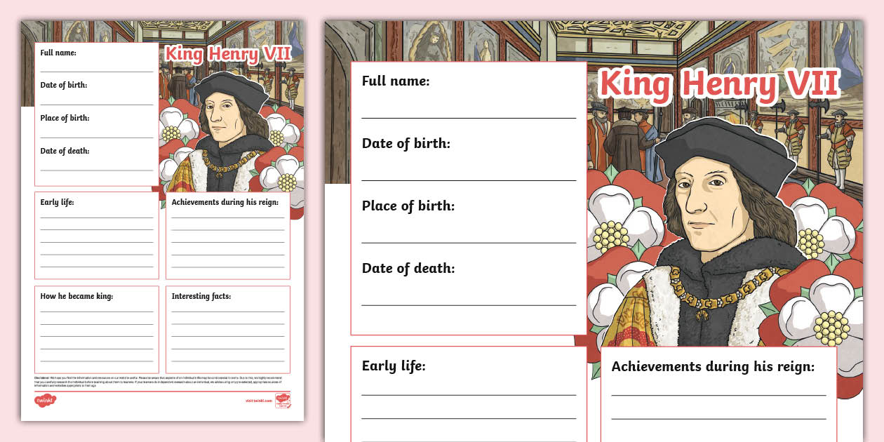 King Henry VII Fact File Template, Henry VII (teacher made)