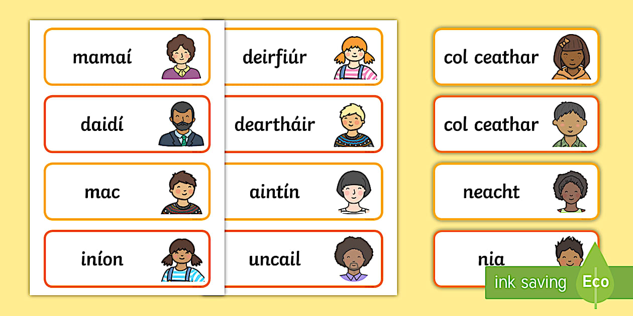 Cartaí Focail: Mo Theaghlach (teacher made) - Twinkl