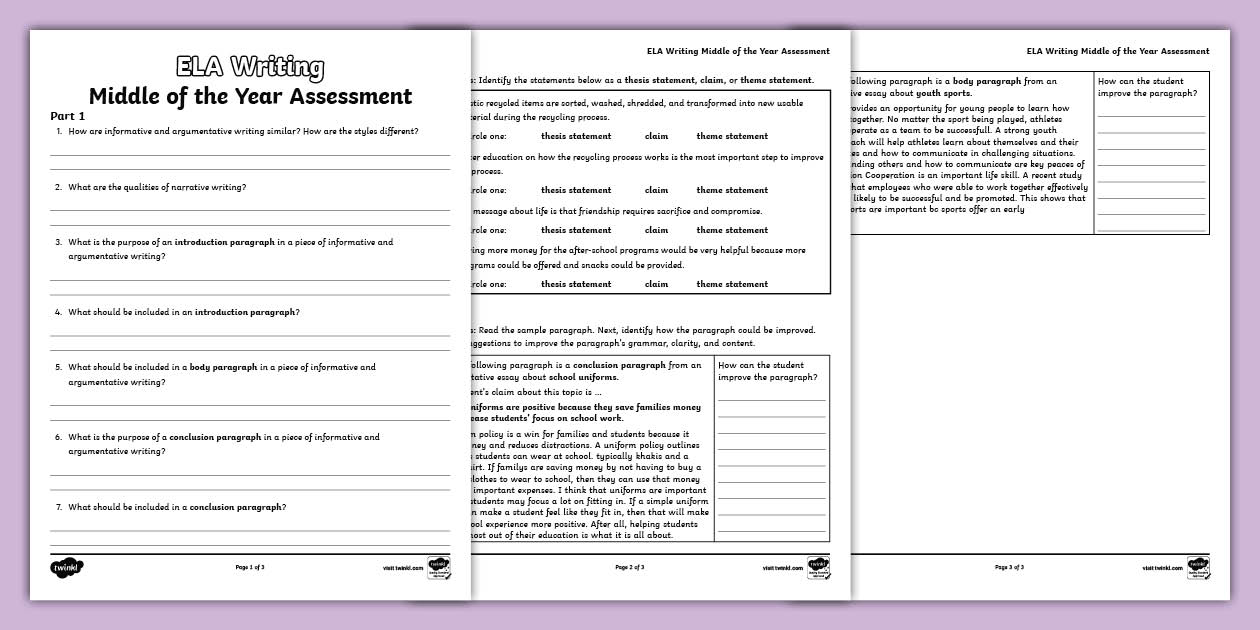 Sixth Grade Middle of the Year ELA Writing Assessment