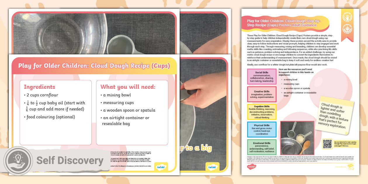 Play for Older Children: Cloud Dough Recipe (Cups) Posters