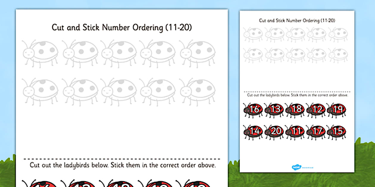 Minibeast Themed Cut and Stick Number Ordering Activity 11 20