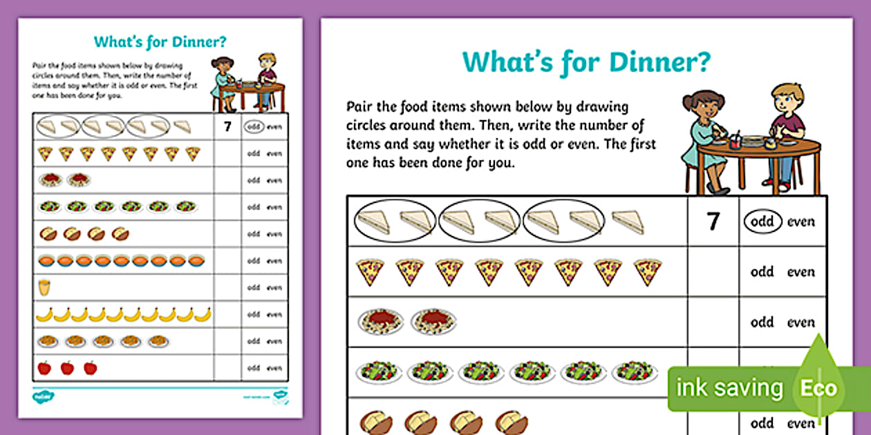 👉 What's for Dinner? Worksheet for Odds and Evens