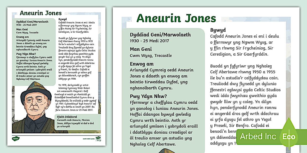 Ffeil Ffeithiau Aneurin Jones (Teacher-Made) - Twinkl