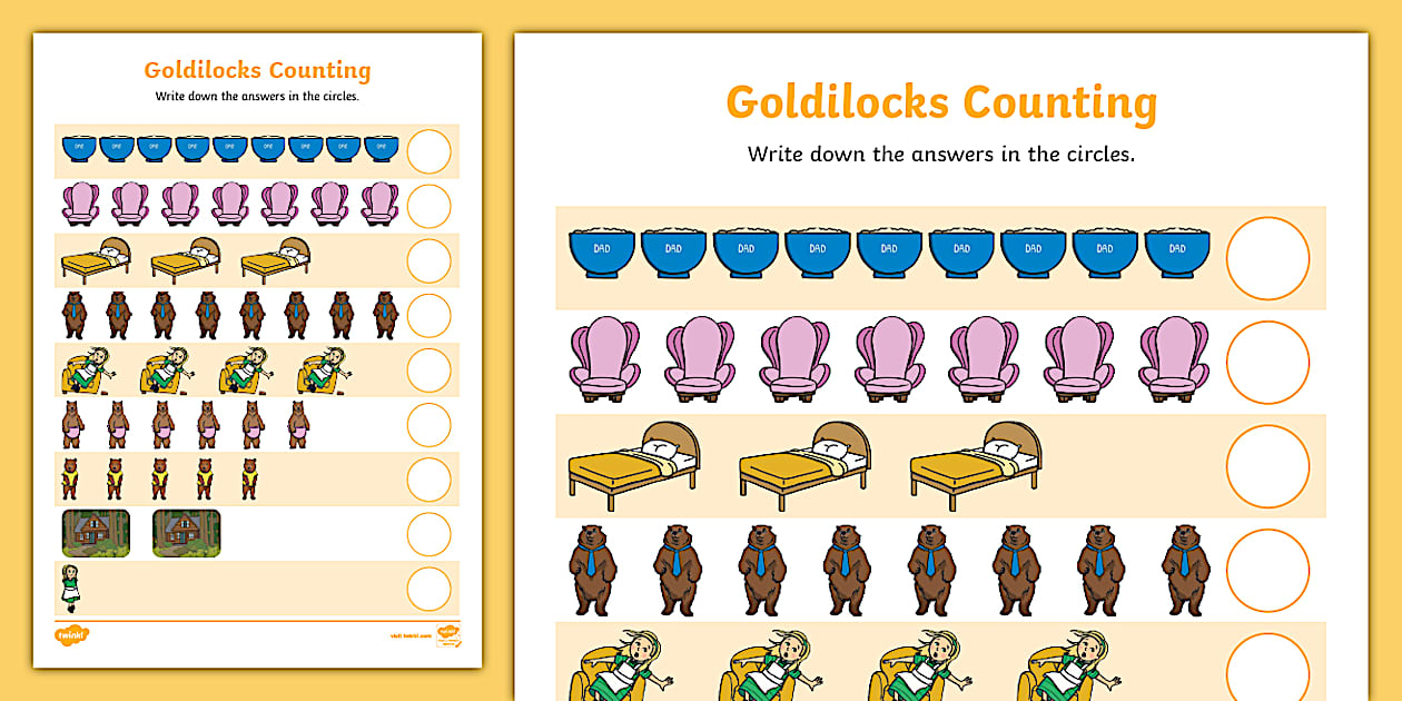 Goldilocks and the Three Bears Counting Sheet - Twinkl