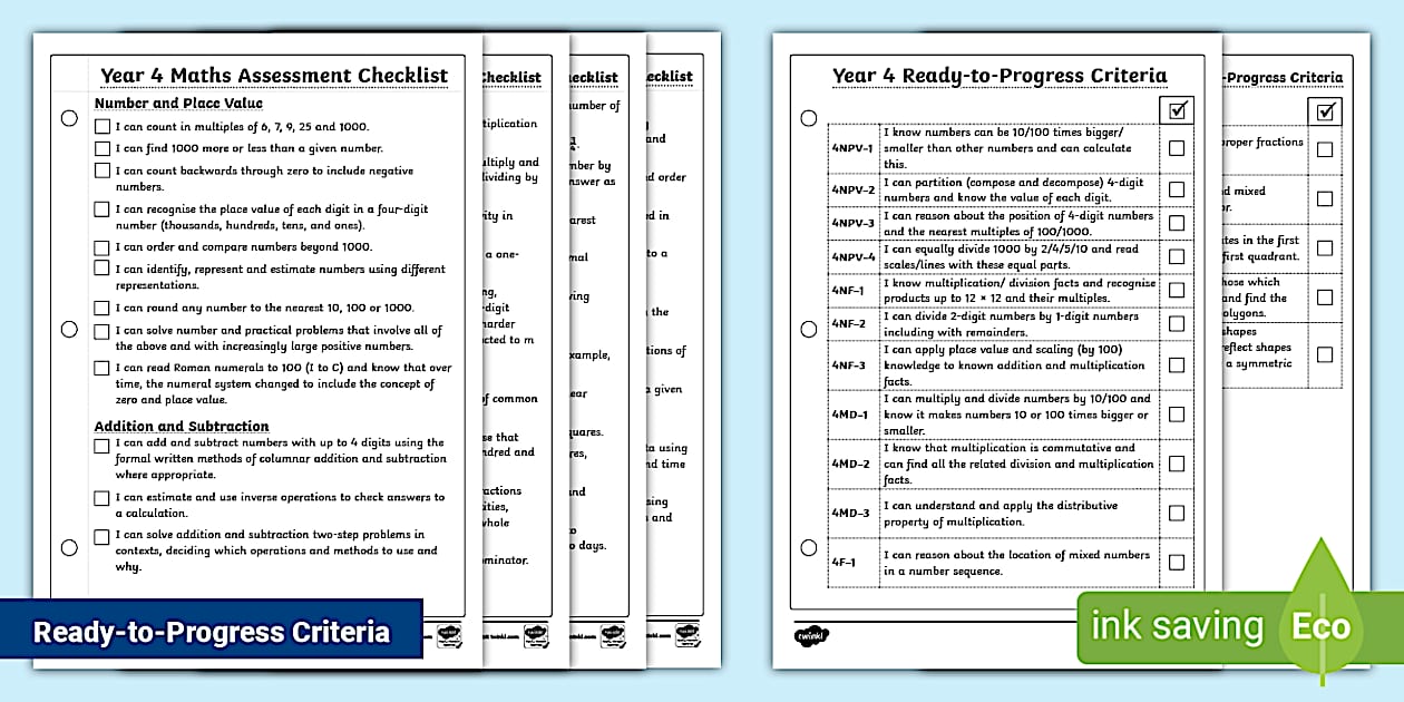 Year 4 Maths National Curriculum Assessment Checklist