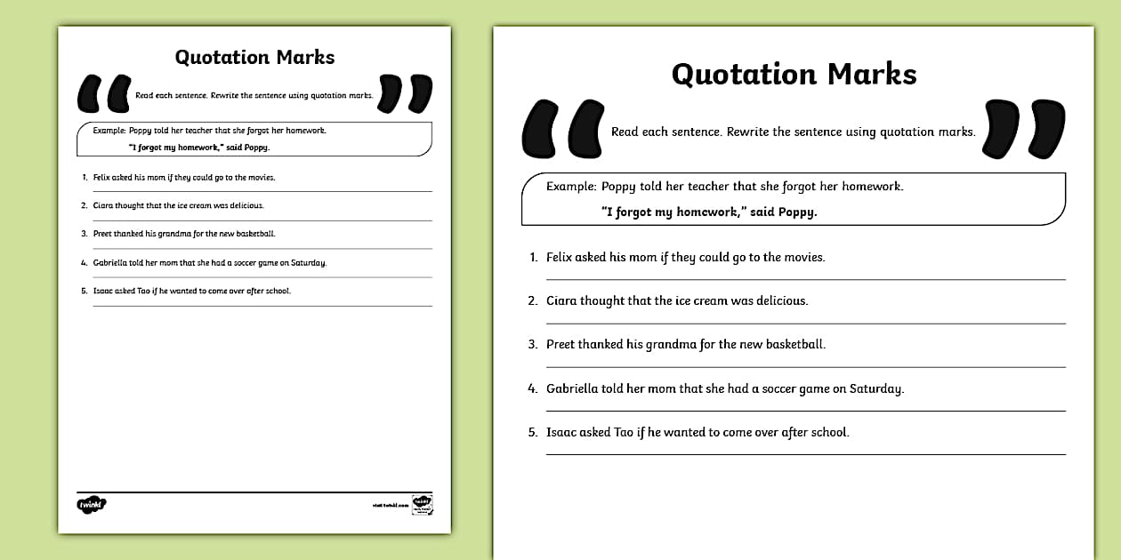 Rewrite the Sentences Using Quotation Marks Worksheet