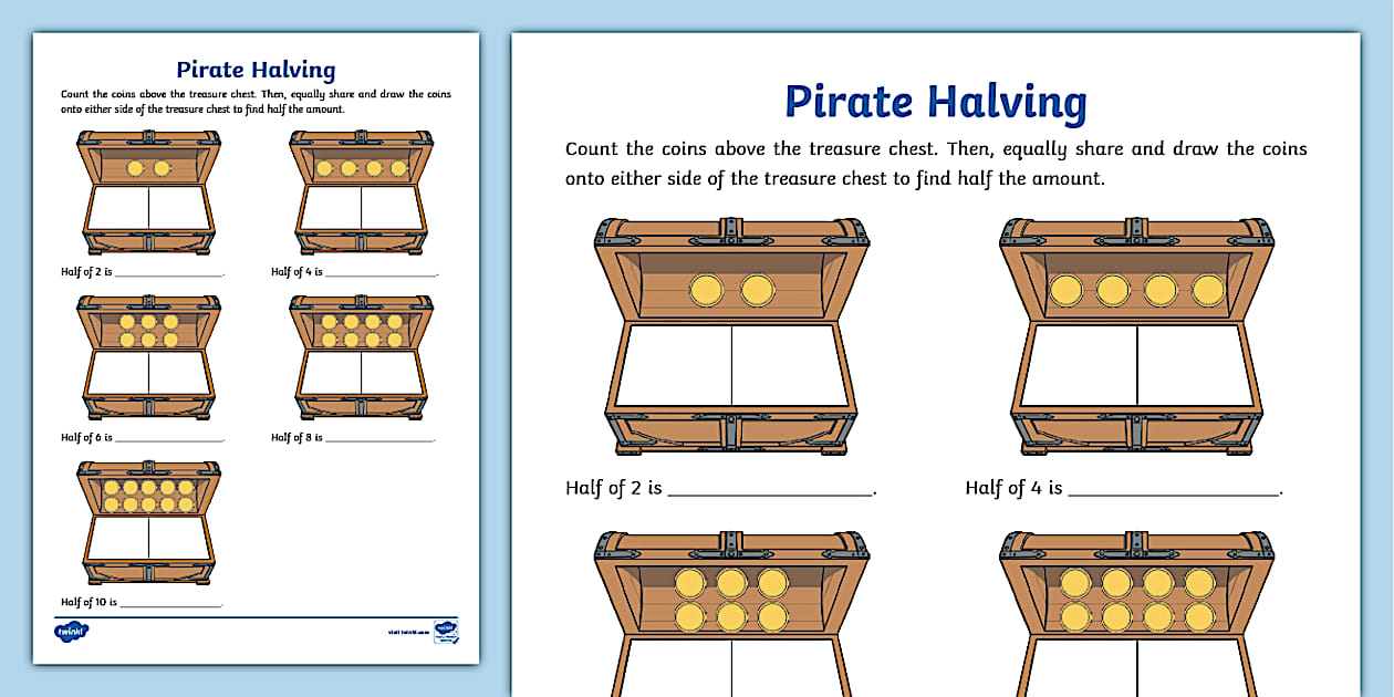 👉 Pirate Halving Worksheet (teacher made) - Twinkl