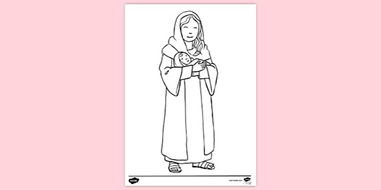 Elizabeth With Baby Colouring Sheet | Colouring Sheets