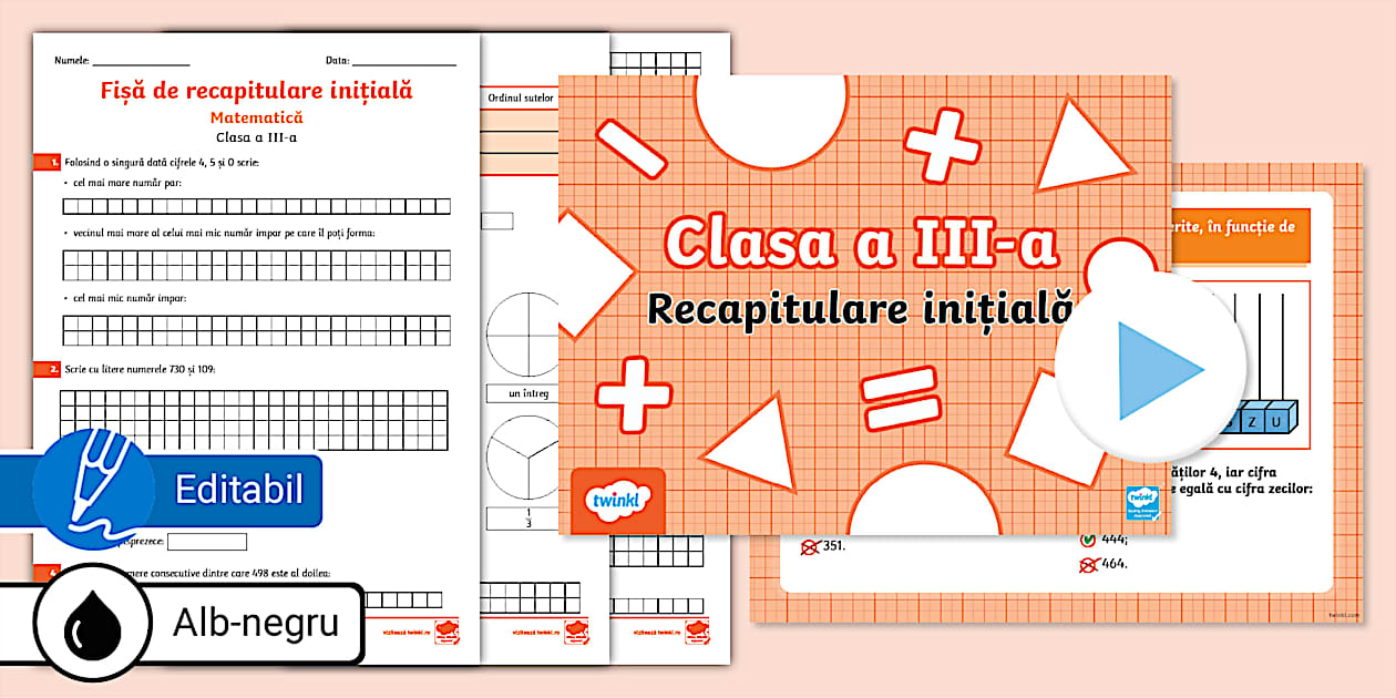 Clasa 3 Recapitulare inițială Matematică – Pachet cu resurse