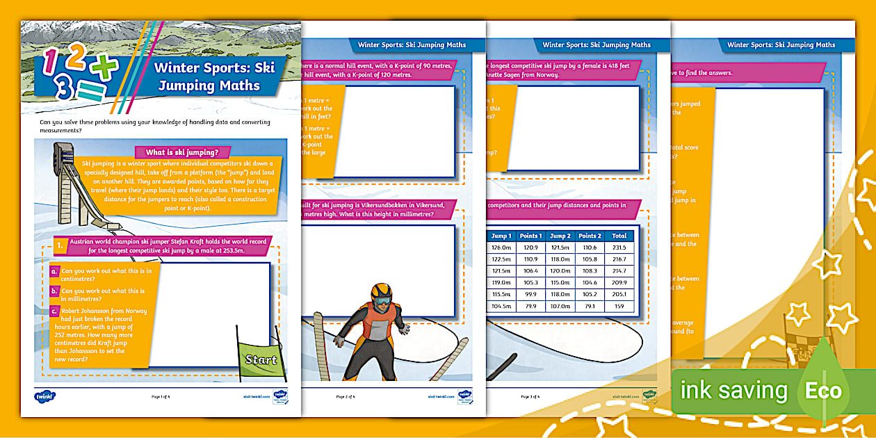 Winter Sports: Ski Jumping Maths (Ages 7 - 11) - Twinkl