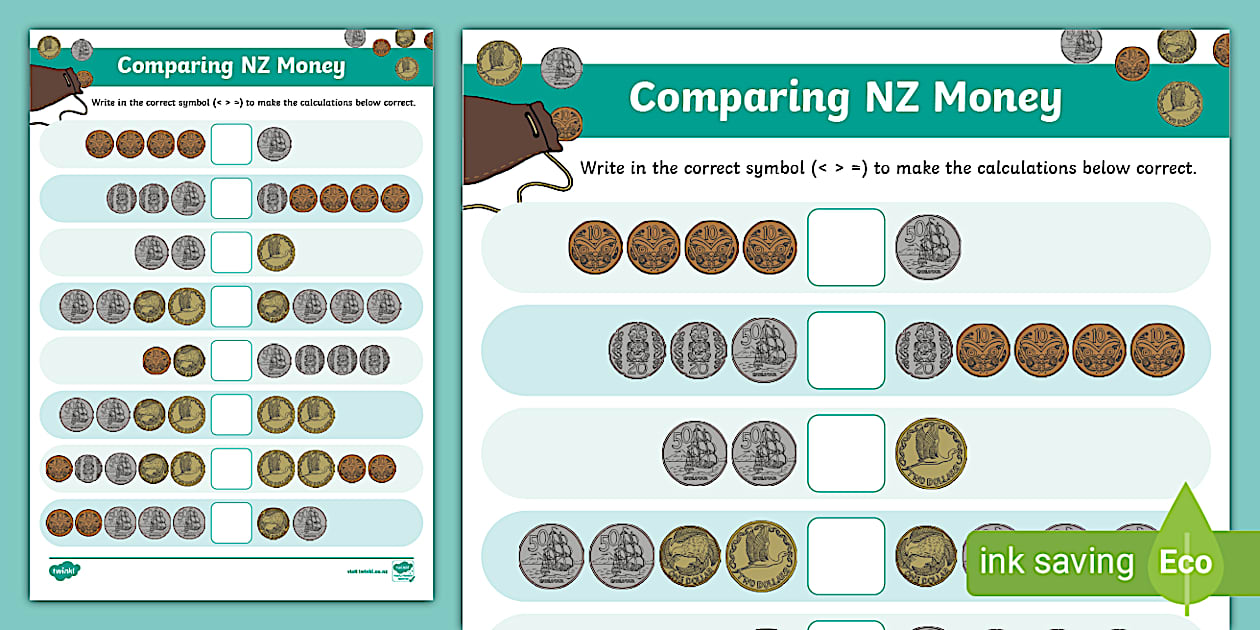 Comparing NZ Money Worksheet (teacher made) - Twinkl