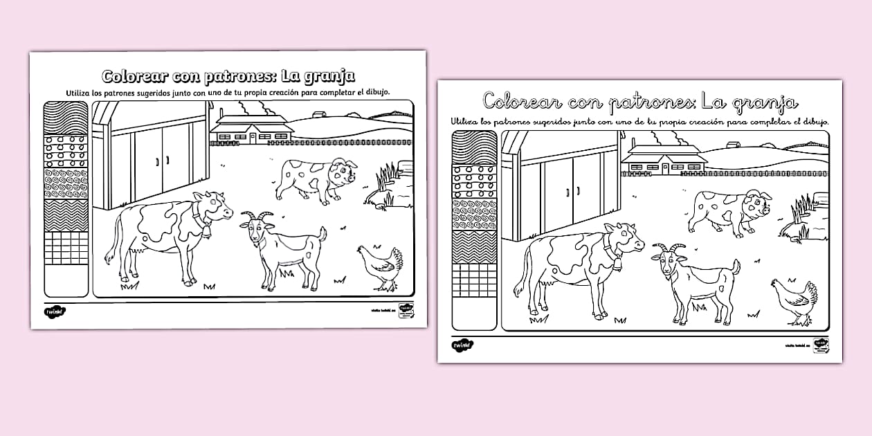 Ficha de actividad: Colorear con patrones - La granja