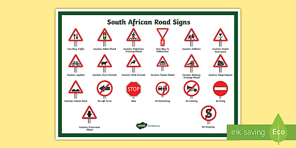South African Road Signs Large Display Poster