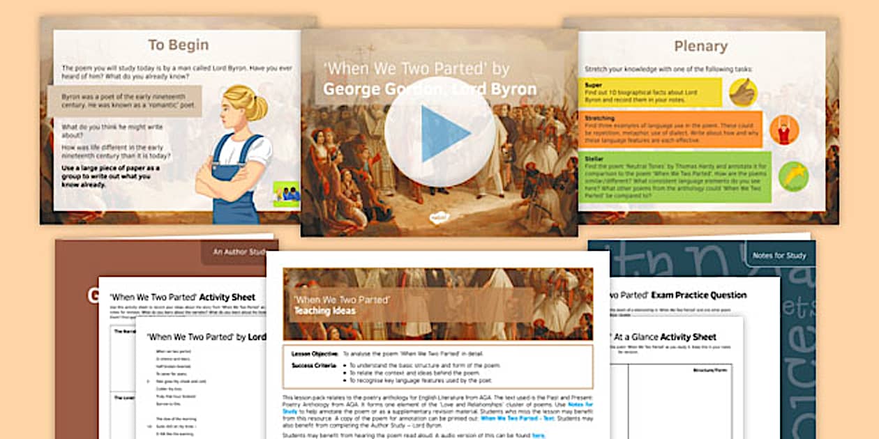 GCSE Poetry Lesson Pack to Support Teaching on 'When We Two Parted' by Lord
