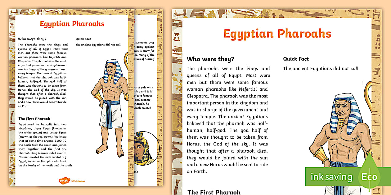 The Ancient Egyptians Pharaohs Information Print Out