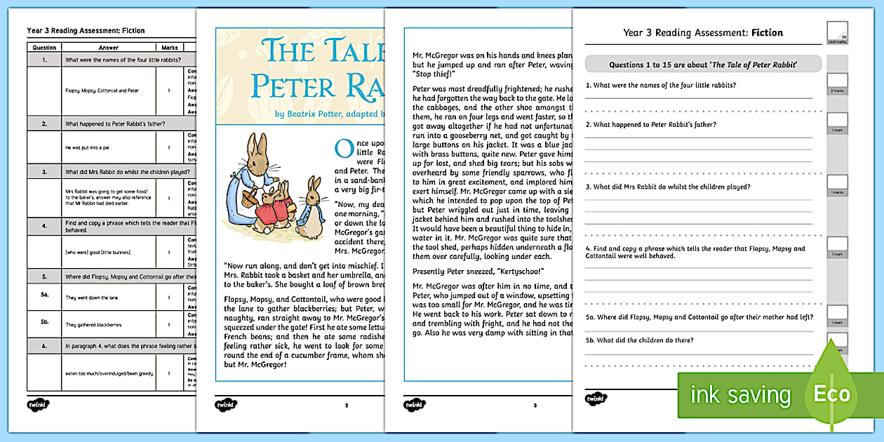 Editable Year 3 Term 2 Fiction Reading Assessment - Twinkl