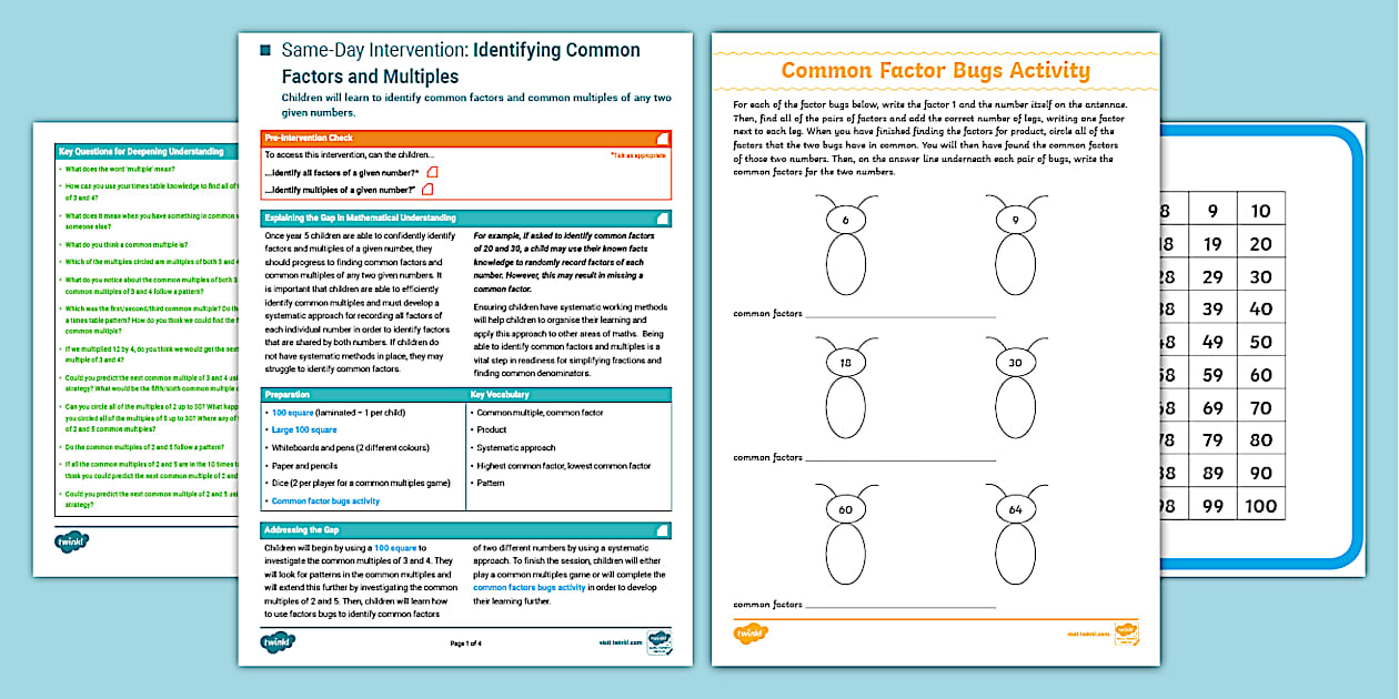 👉 Y5 Intervention: Common Factors and Multiples - Twinkl