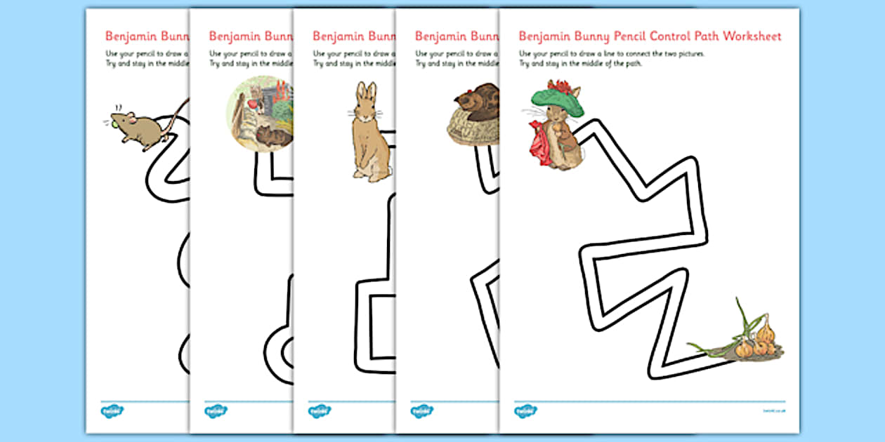 Beatrix Potter - The Tale of Benjamin Bunny Pencil Control Path Worksheets