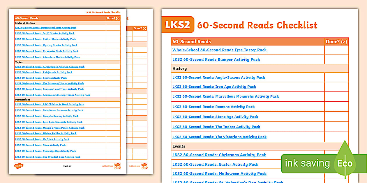 LKS2 60-Second Reads Checklist (teacher made) - Twinkl