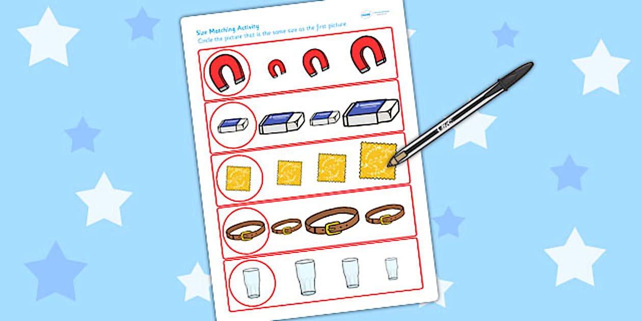 Materials Size Matching Worksheet (teacher made) - Twinkl