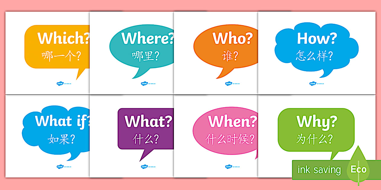 Question Words on Speech Bubbles Display Cut-Outs - English/Mandarin ...