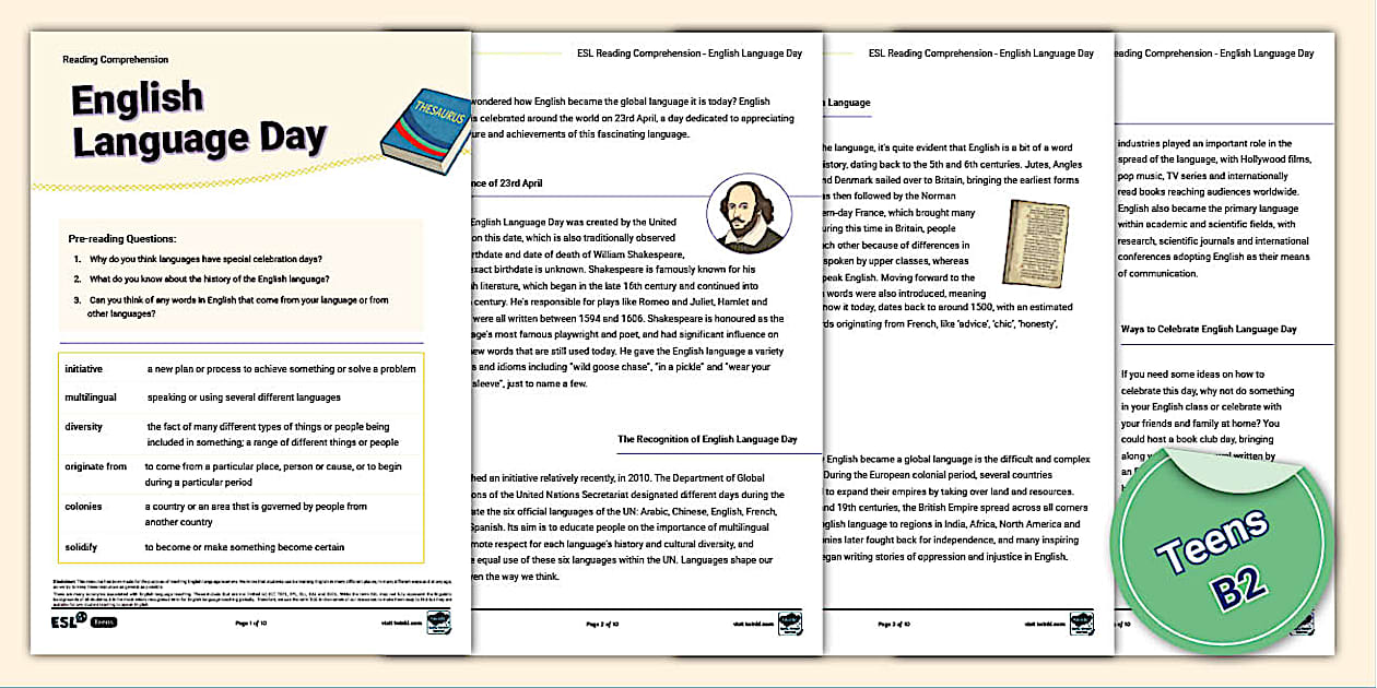 ESL English Language Day Reading Comprehension [Teens, B2]