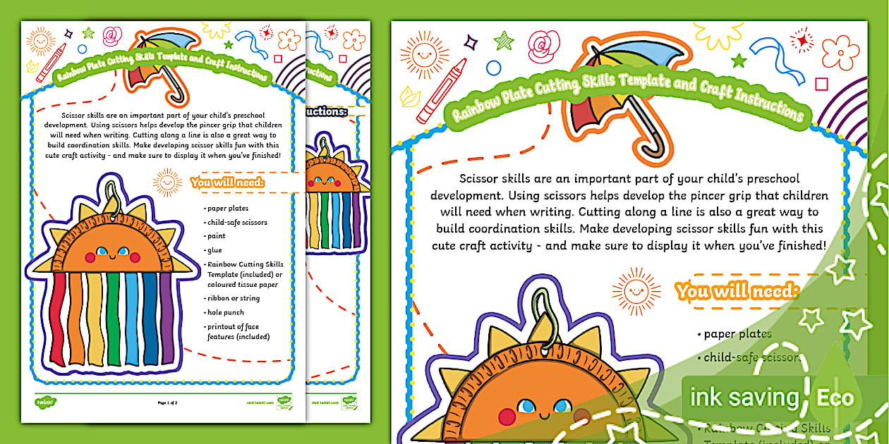 Rainbow Plate Craft: Cutting Skills Template & Instructions
