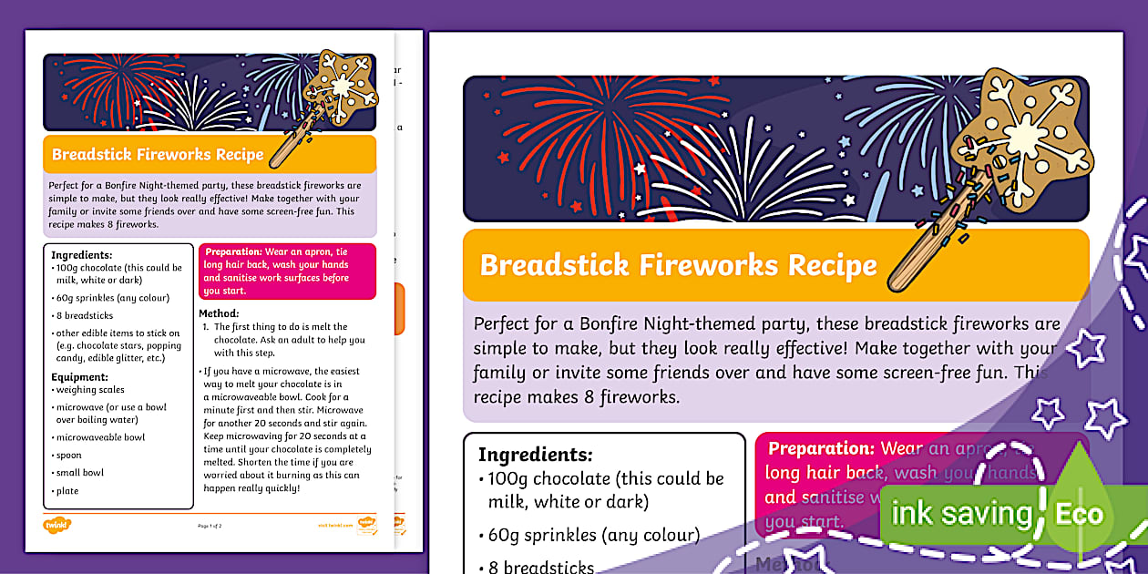 Breadstick Fireworks Recipe (teacher made) - Twinkl