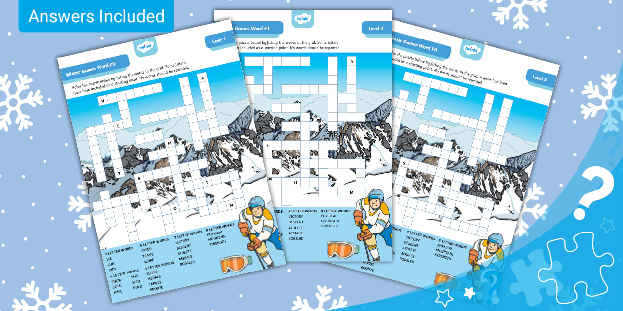 Winter Games Word Fit Puzzle - All Levels - Twinkl