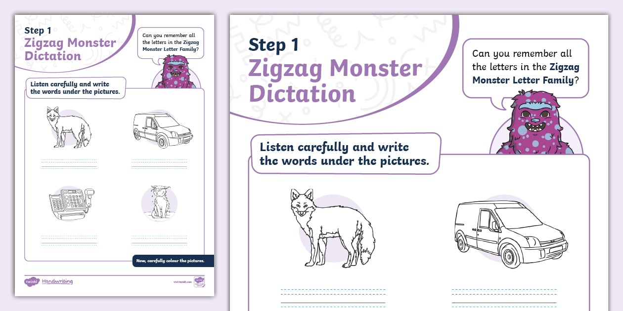 Twinkl Handwriting Scheme: Step 1 Zigzag Monster Dictation