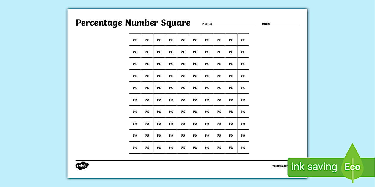 Percentage Number Square 1 Percent Worksheet (teacher made)