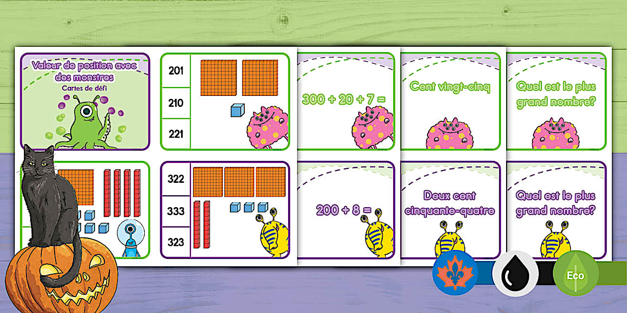 Monster Math Place Value Challenge Cards French - Twinkl