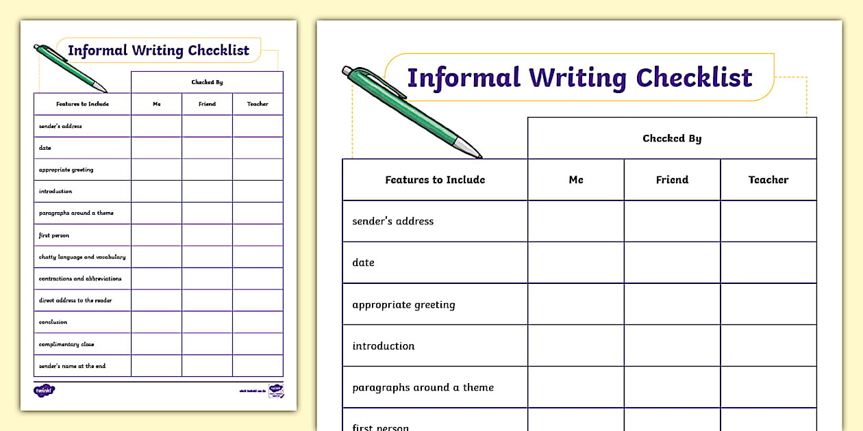 Informal Letter Writing Checklist (teacher made) - Twinkl