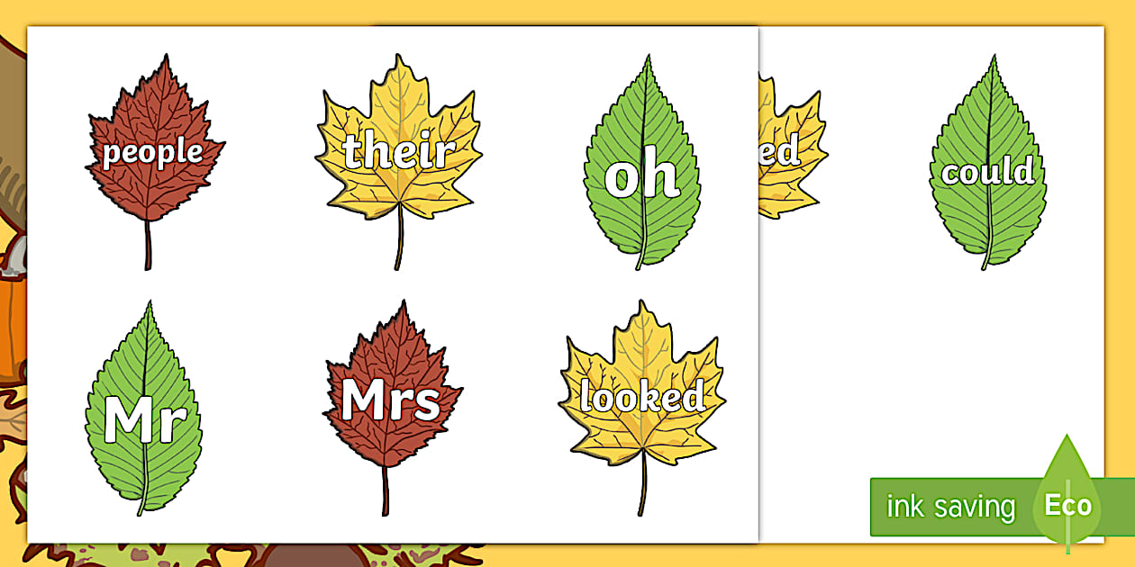 Cursive Phase 5 Autumn Leaves Tricky Words Display Cut-Outs