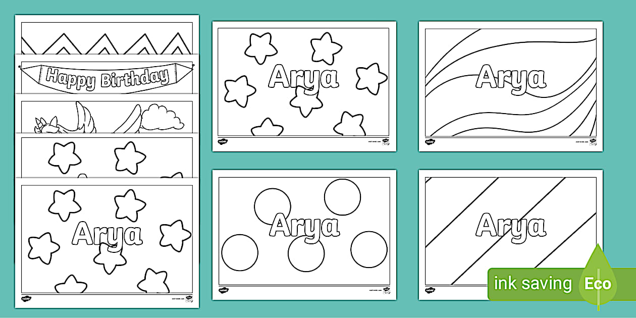 Arya Name Simple Colouring Activity Sheet (teacher made)