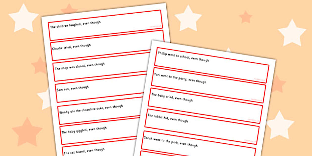 Sentence Starters With Even Though Complete The Sentence Activity
