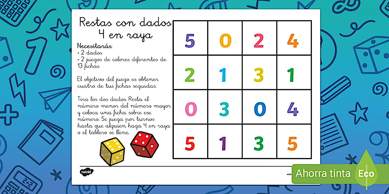 Juego de restas: 4 en raya (Lehrer gemacht) - Twinkl