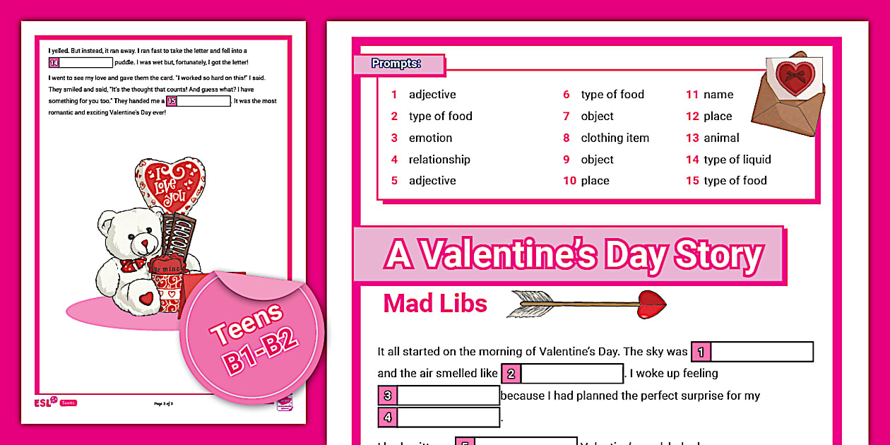 ESL Valentine's Day Mad Libs for Teens (teacher made)
