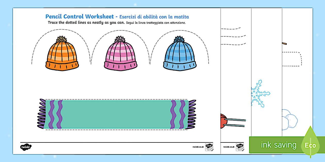 Winter Pencil Control Worksheet / Worksheets Italian Translation Italian