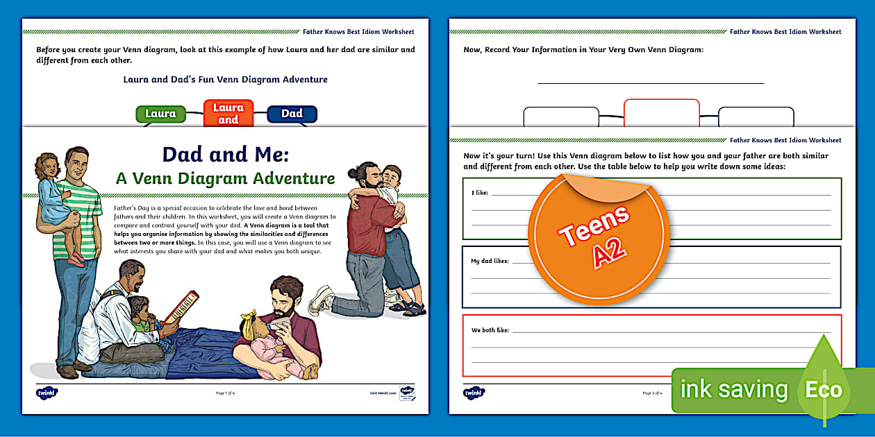 Dad and Me: A Venn Diagram Adventure Worksheet [Teens, A2]