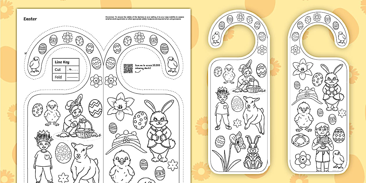 Easter Colouring Door Hanger Worksheet (Teacher-Made)